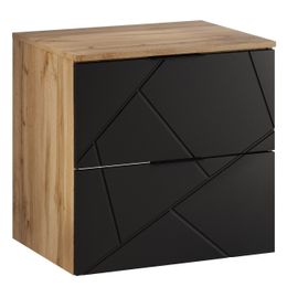 Badplaats WASCHBECKENUNTERSCHRANK Manello 2 Schubladen Eiche mit Matt Schwarz - 60 x 46 x 58 cm
