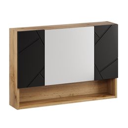 Badplaats SPIEGELSCHRANK Manello 3 T&uuml;ren Eiche mit Matt Schwarz - 80 x 17 x 60 cm