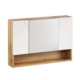 Badplaats SPIEGELSCHRANK Manello 3 T&uuml;ren Eiche mit Matt Wei&szlig; - 80 x 17 x 60 cm
