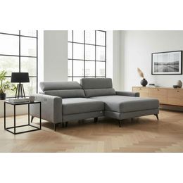 Ecksofa OTTO HOME "LEWII, L-Form, 225 cm - elektr. Schlafsofa und Sitztiefenverstellung", anthrazit, B:225cm H:77cm T:156cm, Webstoff 100% Polyester, Sofas, Ecksofa, mit USB A/C-Anschluss. Federkern, verstellbaren Kopfst&uuml;tzen, Webstoff