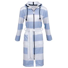Damenbademantel Carl Ross "wash&wear" Gr. 44, blau (ice blau, wei&szlig;), L:105cm, Frottier, Hausm&auml;ntel, RV-Kapuze