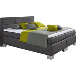Boxspringbett Hapo, anthrazit, hohes Kopfteil,ohne Topper, Liegefl&auml;che B/L: 100cm x 200cm, H4, Bonnell-Federkernmatratze, Komplettbetten, Boxspringbett