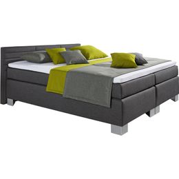 Boxspringbett Hapo, anthrazit, flaches Kopfteil,ohne Topper, Liegefl&auml;che B/L: 200cm x 200cm, H3 + H4, Bonnell-Federkernmatratze, Komplettbetten, Boxspringbett