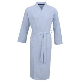 Unisex-Bademantel Carl Ross "flat weave" Gr. L, blau (ocean blau, sanftes wei&szlig;), L:130cm, Obermaterial: 100% Baumwolle, Hausm&auml;ntel, Kimono