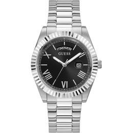 Quarzuhr Guess "CONNOISSEUR", silber (silberfarben, schwarz), Armbanduhren, Herren, Quarzuhr, Armbanduhr, Herrenuhr, Datum, Wochentag, Edelstahlarmband