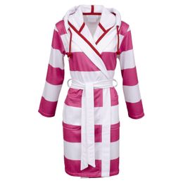 Damenbademantel Carl Ross "wash&wear" Gr. 44, pink, wei&szlig;, L:100cm, Frottier, Hausm&auml;ntel, Kapuze