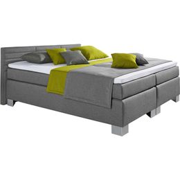 Boxspringbett Hapo, grau, ohne Topper,flaches Kopfteil, Liegefl&auml;che B/L: 160cm x 200cm, H4, 7-Zonen-Tonnentaschen-Federkernmatratze, Komplettbetten, Boxspringbett