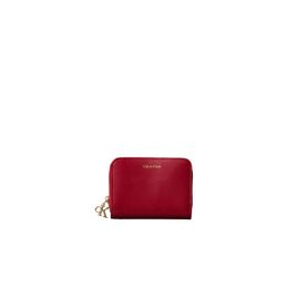 Geldb&ouml;rse Calvin Klein "CK PULLER MEDIUM FLAP ZIP AROUND", Damen, rot (bordeaux), Leder, unifarben, Kleinlederwaren, Damen Geldb&ouml;rse, Portemonnaie mit CK-Schmuck-Logo