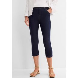 Caprileggings bonprix, Damen, Gr. 52/54 (XXL), N-Gr, blau, Denim/Jeans, Obermaterial: 70% Baumwolle, 25% Polyester, 5% Elasthan, unifarben, skinny fit kniebedeckend, Hosen, in Jeansoptik, aus Baumwollmischung, Skinny Fit
