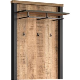 Garderobenpaneel Home Affaire "Elda", mango, schwarz, B:73cm H:95cm T:27cm, Holzwerkstoff, Metall, Garderobenpaneele, Garderobenpaneel, Wandpaneel mit Ablage, 1 Kleiderstange, 3 Haken &ndash; (B/T/H) 73/27/95 cm