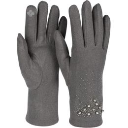 Fleecehandschuhe styleBREAKER "Touchscreen Handschuhe mit Strass und Perlen", Damen, grau (dunkelgrau), Obermaterial: 50% Viskose CV. 50% Polyester PES., Modisch, Handschuhe