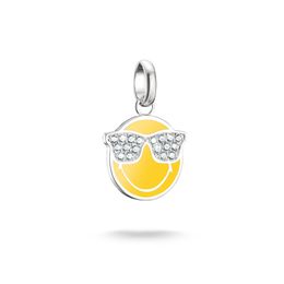 Charm-Einh&auml;nger Thomas Sabo "SMILEYWORLD Sunglasses Charm - Connect", silber (silberfarben, gelb, kristallwei&szlig;), Charms, Damen, Silber 925 (recycelt), mit Zirkonia (synth.)