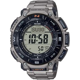 Chronograph Casio PRO TREK, silber (titansilberfarben), Armbanduhren, Herren, Chronograph, Quarzuhr, Armbanduhr, Herrenuhr, Solar, Stoppfunktion, Weltzeit