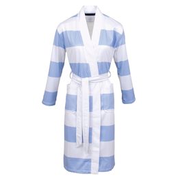 Damenbademantel Carl Ross "wash&wear" Gr. 32, ice blau, wei&szlig;, L:110cm, Baumwoll-Mix, Hausm&auml;ntel, Kimono