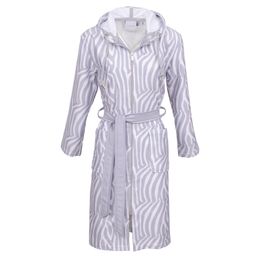 Damenbademantel Carl Ross "wash&wear" Gr. 32, silber, wei&szlig;, L:105cm, Frottier, Hausm&auml;ntel, RV-Kapuze