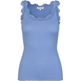 Tanktop rosemunde "Babette Silk Top mit Seide", Damen, Gr. M, blau (himmelblau), Feinripp, Obermaterial: 70% Seide, 30% Baumwolle, k&ouml;rpernah h&uuml;ftlang, tiefer Rundhals, Tops Tanktop, Vintage-Spitzenbesatz, breite Tr&auml;ger, feminin, bequem, Seidenmix