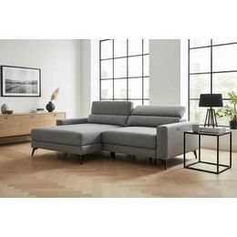 Ecksofa OTTO HOME "LEWII, L-Form, 225 cm - elektr. Schlafsofa und Sitztiefenverstellung", anthrazit, B:225cm H:77cm T:156cm, Webstoff 100% Polyester, Sofas, Ecksofa, mit USB A/C-Anschluss. Federkern, verstellbaren Kopfst&uuml;tzen, Webstoff