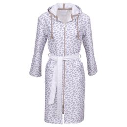 Damenbademantel Carl Ross "wash&wear" Gr. 32, wei&szlig;, silber, L:105cm, Frottier, Hausm&auml;ntel, RV-Kapuze