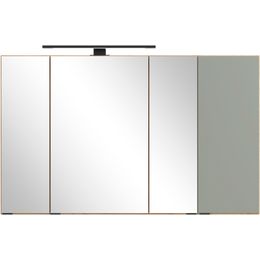 Spiegelschrank Welltime "MAILAND, ged&auml;mpfte Scharniere, LED-Aufbauleuchte", wildeiche, schilfgr&uuml;n, B:105cm H:64cm T:20cm, MDF, Schr&auml;nke, Spiegelschrank, Wildeiche/Schilfgr&uuml;n, LED-Aufbauleuchte, ged&auml;mpfte Scharniere