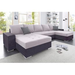 Wohnlandschaft Collection AB "Josy XXL U-Form, B: 333 cm, mit 2 Recamieren 77 & 97 cm", silber (anthrazit, silber), B:333cm H:84cm T:161cm, 100% Polyester, Sofas, Wohnlandschaft, Bettfunktion, Bettkasten & 2 Zierkissen, Federkern