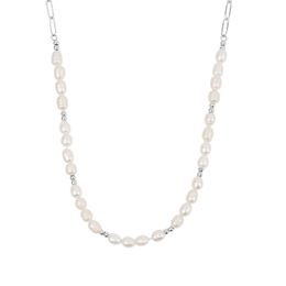Collier Tom Tailor, edelstahlfarben, wei&szlig;, Halsketten, Damen, Edelstahl Perlen, L: 45 B: 3,7mm, Edelstahl, Perlen, Collier, mit S&uuml;&szlig;wasserzuchtperle, B:3,7mm