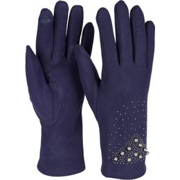 Fleecehandschuhe styleBREAKER "Touchscreen Handschuhe mit Strass und Perlen", Damen, blau (dunkelblau), Obermaterial: 50% Viskose CV. 50% Polyester PES., Modisch, Handschuhe