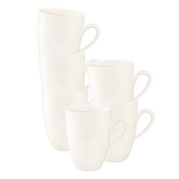 Becher Seltmann Weiden "Henkelbecher Savona Fine Diamond 350 ml 6er Set creme", beige (creme), B:10,6cm H:10,6cm, Porzellan, Trinkgef&auml;&szlig;e, Becher, Sp&uuml;lmaschinenfest, Mikrowellensicher, Ofenfest