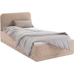 Polsterbett, beige (dunkelbeige), B:110cm L:210cm, Bezug Bett: wahlweise Microfaser (100% Polyester), Strukturstoff (77% Polyester, 23% Viskose) oder Kunstleder;Bonnell-Federkernmatratze: Mischgewebe (51% Polyprophlen, 39% Polyester, 10% Baumwolle);Kaltschaummatratze: Frottee (100% Polyester), Bezug abnehm- und waschbar bis 60C, Westfalia Schlafkomfort, Betten, Polsterbett, inkl. Bettkasten bei Au