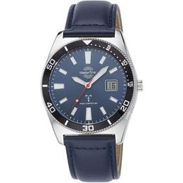 Funkuhr MASTER TIME "Super Power Sporty", blau (dunkelblau), Armbanduhren, Herren, Funkuhr, Armbanduhr, Quarzuhr, Herrenuhr, Datum, Leuchtzeiger, Lederarmband