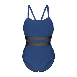 Badeanzug arena "WOMEN'S arena MESH EQUALS SWIMSUIT BACK B", Damen, Gr. 44, N-Gr, blau (navy), Obermaterial: 74% Polyamid, 26% Elasthan, Badeanz&uuml;ge Badeanzug, Mit transparenten Eins&auml;tzen