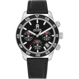 Chronograph Tommy Hilfiger "TH85 CHRONOGRAPH", schwarz, Armbanduhren, Herren, Chronograph, Quarzuhr, Armbanduhr, Herrenuhr, Lederarmband, analog, Tag