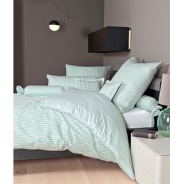 Wendebettw&auml;sche Janine "modernclassic 3912, 100% Baumwolle", gr&uuml;n (jade), B/L: 155cm x 220cm, 1 Stk., 1 Stk., Mako-Satin, B/L: 80cm x 80cm, 2 Stk., Mako-Satin, Obermaterial: 100% Baumwolle, Bettw&auml;sche, Wendebettw&auml;sche, mit Rei&szlig;verschluss, Streifen Design