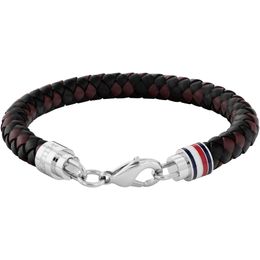 Lederarmband Tommy Hilfiger "TYSON", schwarz (braun, schwarz, edelstahlfarben, blau, rot, wei&szlig;), Armb&auml;nder, Herren, 19cm, Edelstahl Leder, Edelstahl, Leder, Lederarmband, mit Emaille