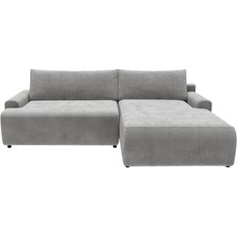 Ecksofa Trendmanufaktur "Prag, Schlafsofa mit Bettkasten, Couch in L-Form, Breite 253 cm", betongrau, B:253cm H:82cm T:167cm, 92%Polyester, 8%Polyamide, Sofas, Ecksofa, in Cordstoff HYPER, betongrau, Recamiere rechts