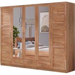Kleiderschrank OTTO HOME "Sabrina, nat&uuml;rlicher Landhausstil, mit Innenausstattung", beige (natur), B:240cm H:200cm T:60cm, Schr&auml;nke, Kleiderschrank, Spiegel und Schubladen, teilmassiv,Buche oder Eiche, FSC-zertifiziert