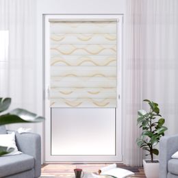 Doppelrollo K-home "Wellen Design", beige, wei&szlig;, wei&szlig;, B:40cm H:200cm, Polyester, Rollos, Bedruckt mit Muster