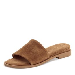 Pantolette Tamaris, Damen, Gr. 40, braun, Leder, aufgeraut, unifarben, Basic, Schuhe Pantolette, Sommerschuh, Schl&uuml;pfschuh, Flat mit breiter Bandage