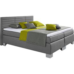 Boxspringbett Hapo, grau, ohne Topper,hohes Kopfteil, Liegefl&auml;che B/L: 200cm x 200cm, H3, 7-Zonen-Kaltschaummatratze, Komplettbetten, Boxspringbett