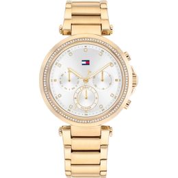 Multifunktionsuhr Tommy Hilfiger "EMILY", gold (goldfarben), Armbanduhren, Damen, Quarzuhr, Armbanduhr, Damen, Datum, Glaskristalle, Edelstahlarmband