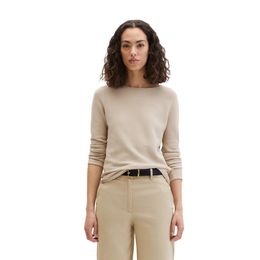 Marc O'Polo Strickpullover MARC O'POLO, Damen, Gr. M, beige (linen beige), Strick, Obermaterial: 100% Baumwolle, slim fit, U-Boot-Ausschnitt, Rollkante, Pullover Strickpullover, slim fit aus softem Organic Cotton, mit Rollkanten