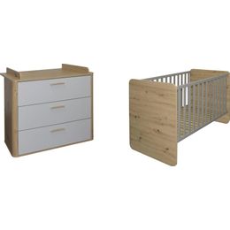 M&auml;usbacher Babym&ouml;bel-Set M&Auml;USBACHER "Lilly", braun (asteiche, kreidegrau), Wiko/Bett, B/H: 70cm x 140cm, Wiko/Bett, Holzwerkstoff, Schlafzimmerm&ouml;bel-Sets