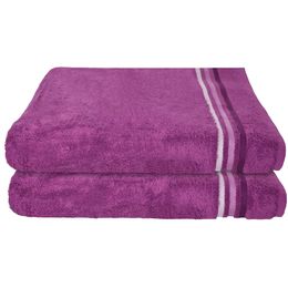 Duscht&uuml;cher Schiesser "Skyline Color aus 100 % Baumwolle mit eleganter Streifenbord&uuml;re", lila (violett), B:70cm L:140cm, Frottier, Frottier, Handt&uuml;cher, MADE IN GREEN by OEKO-TEX