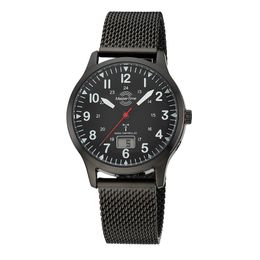Funkuhr MASTER TIME "Aviation", schwarz (schwarz, wei&szlig;, rot), Armbanduhren, Herren, Funkuhr, Quarzuhr, Armbanduhr, Herrenuhr, Edelstahlarmband, analog, digital