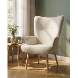 Relaxsessel Inosign "KEADY, Hochlehnsessel, TV-Sessel", beige (creme), B:68cm H:100cm T:73cm, Metallgestell, Holzrahmen, Komfortschaum, Bezug, Holzf&uuml;&szlig;e, Sessel, Relaxsessel, Relaxsessel, Ohrensessel mit stabilem Echtholzgestell