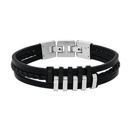 Lederarmband Tom Tailor "mehrreihig", edelstahlfarben, schwarz, Armb&auml;nder, Herren, 21,5cm, Edelstahl Leder, Edelstahl, Leder, Lederarmband
