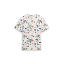 Tom Tailor Herren Piqu&eacute; T-Shirt mit Allover-Print, wei&szlig;, Gemustert, Gr. XXL