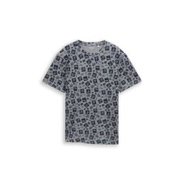 Tom Tailor Herren Piqu&eacute; T-Shirt mit Allover-Print, blau, Gemustert, Gr. XXL