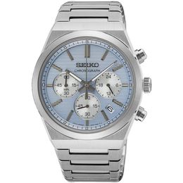Chronograph Seiko, silber (silberfarben, hellblau), Armbanduhren, Herren, Chronograph, Quarzuhr, Armbanduhr, Herrenuhr, Edelstahlarmband, analog, Tag