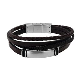 Lederarmband Tom Tailor "mehrreihig", edelstahlfarben, schwarz, braun, Armb&auml;nder, Herren, 21,5cm, Edelstahl Kautschuk Leder, Edelstahl, Kautschuk, Leder, Lederarmband