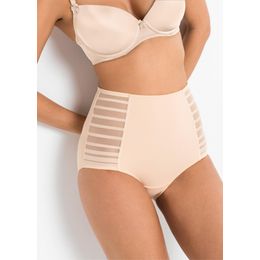 Shapingslip bonprix, Damen, Gr. 38, beige (puder), Obermaterial: 80% Polyamid, 20% Elasthan. Futter: 84% Polyamid, 16% Elasthan. Netzfutter: 73% Polyamid, 27% Elasthan, unifarben, figurbetont, Unterhosen, mittlere Formkraft, mit Zwickel aus Baumwolle